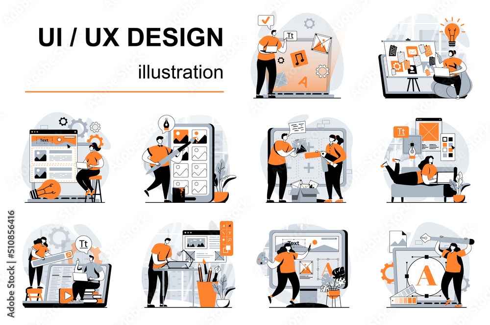 UI UX design concept with people scenes set in flat design. Women and ...