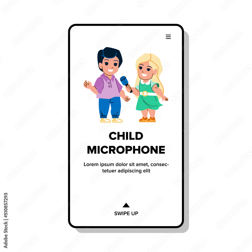 child microphone vector. kid boy girl interview, mic speaker child ...