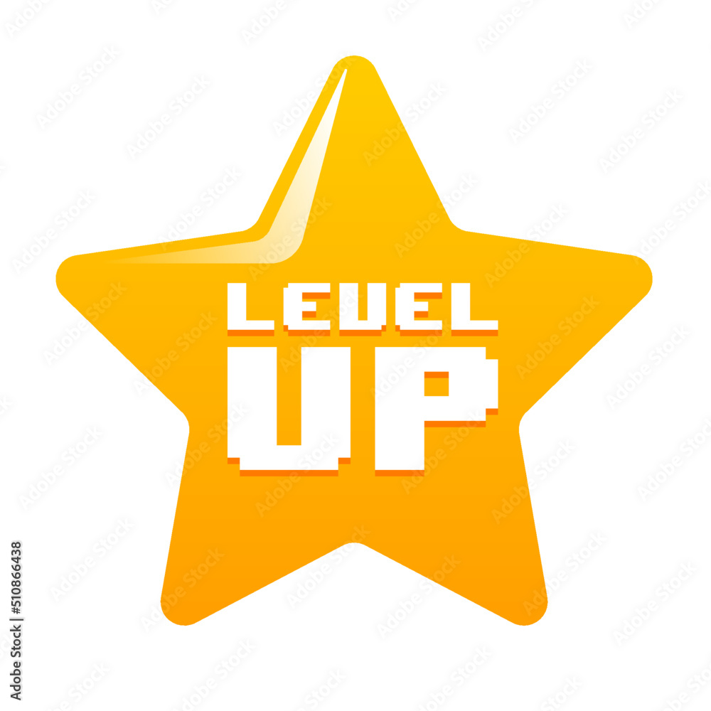 Star for getting a new level. Level up. Earned a level up star. Stock ...