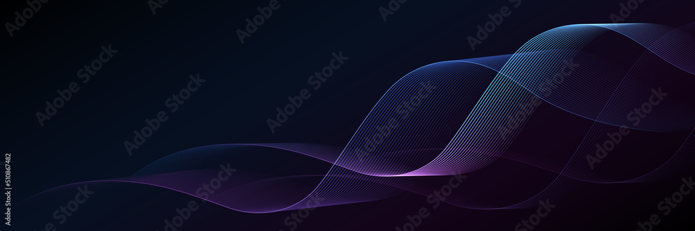 Vetor de Dark abstract background with glowing wave lines. Shiny moving lines design element ...