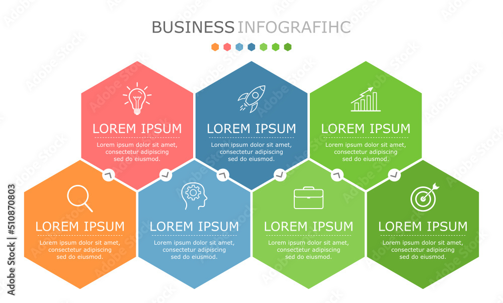 Business infographic Vector with 7 steps. Used for information,data ...