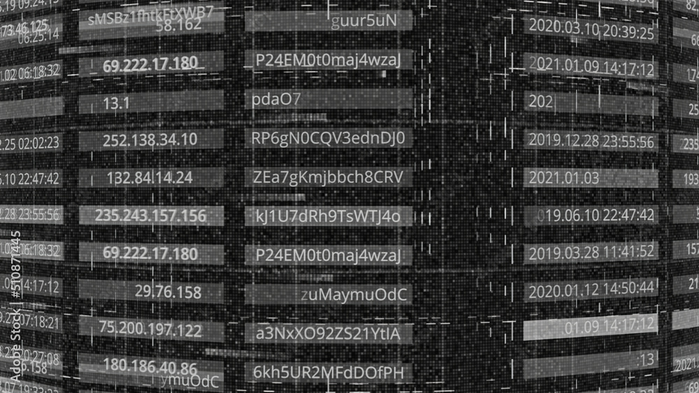 Database With Passwords Animation Data With Ip Addresses And Passwords In Table Rows Computer