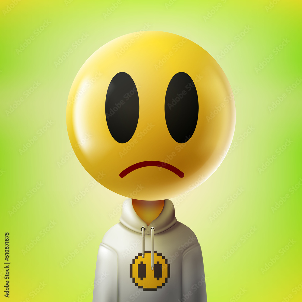 Slightly frowning face emoji design. Funny cartoon-styled emoticon ...