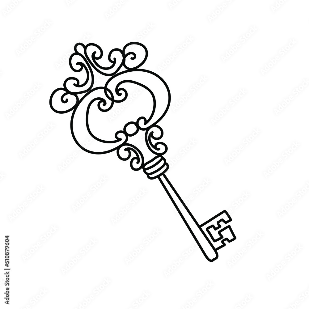 Vector single sketch antique key on a white background. Vintage ...