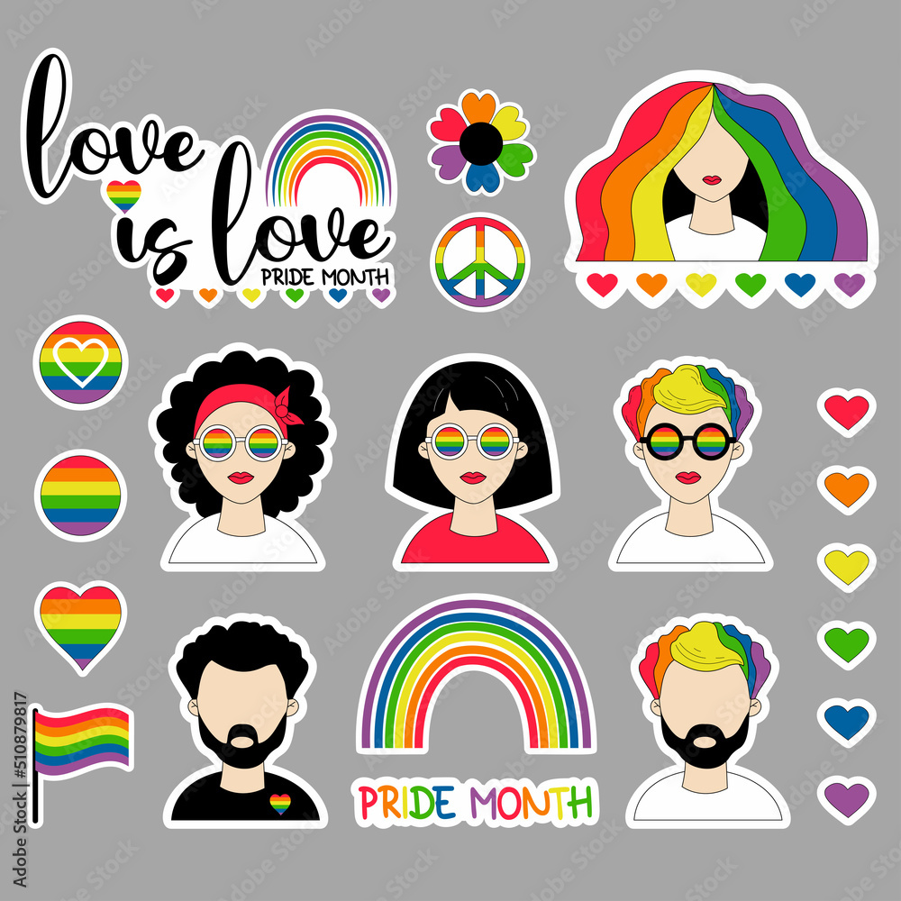 LGBT Pride Month collection stickers. LGBTQ community vector symbols ...