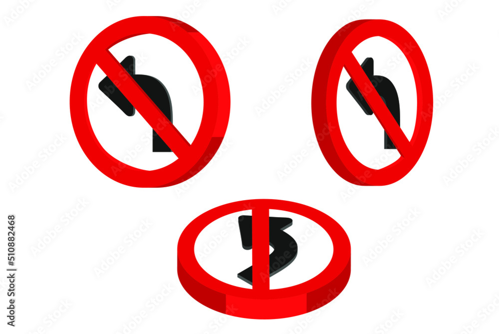 3D no left turn traffic sign vector set, isolated on white background ...