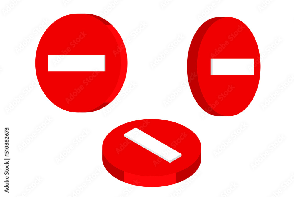 3D no entry traffic sign vector set, isolated on white background ...
