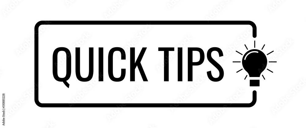 Quick tips with light bulb badge sign vector icon. Black rectangular ... Quick tips with light bulb badge sign vector icon. Black rectangular ...