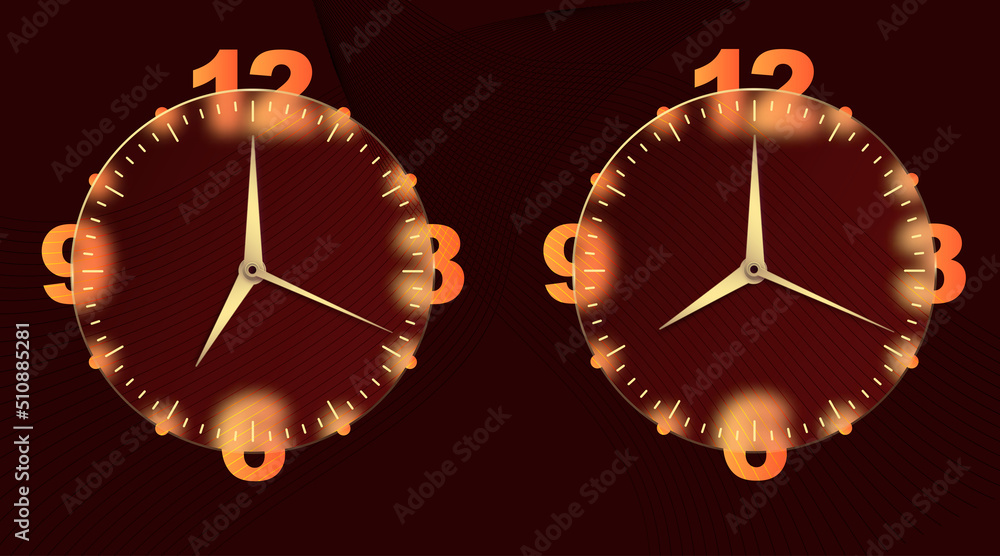 Clock glassmorphism effect. Set 3d style round timer Gold clock face ...