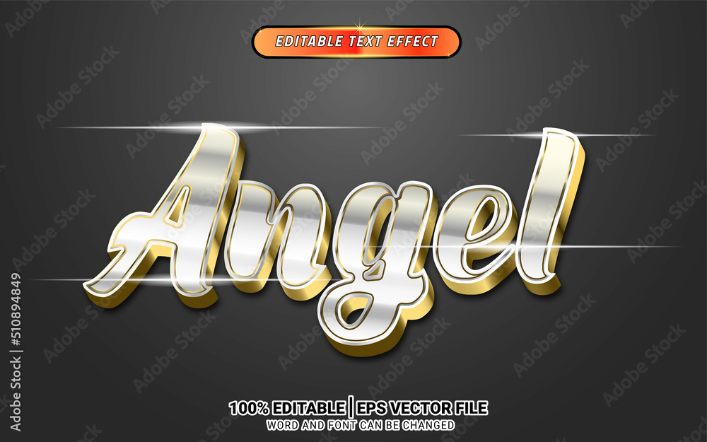 Angel silver monochrom 3d text effect editable template design shiny ...