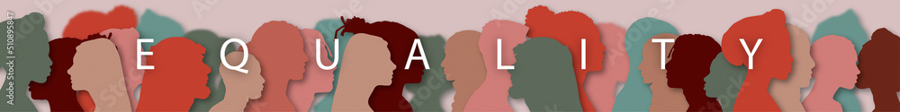 Word - Equality. Silhouette profile group of men and women of diverse ...
