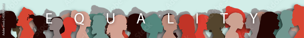 Word - Equality. Silhouette profile group of men and women of diverse ...
