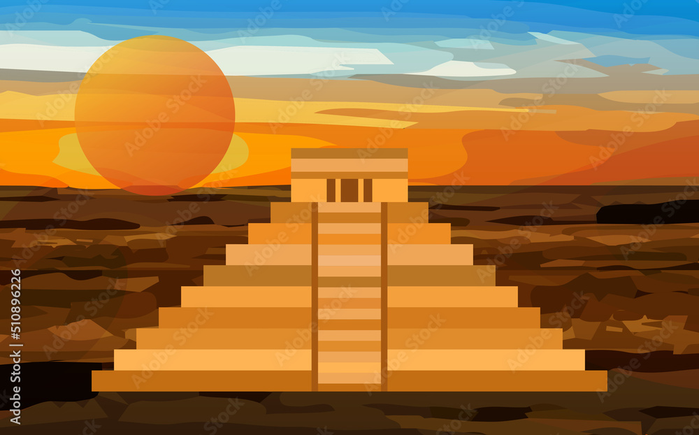 Maya pyramid icon, Temple of Kukulcan, El Castillo pyramid in Chichen ...