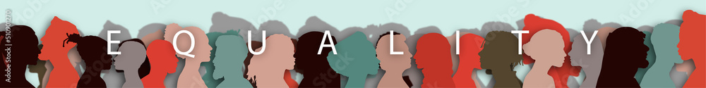 Word - Equality. Silhouette profile group of men and women of diverse ...