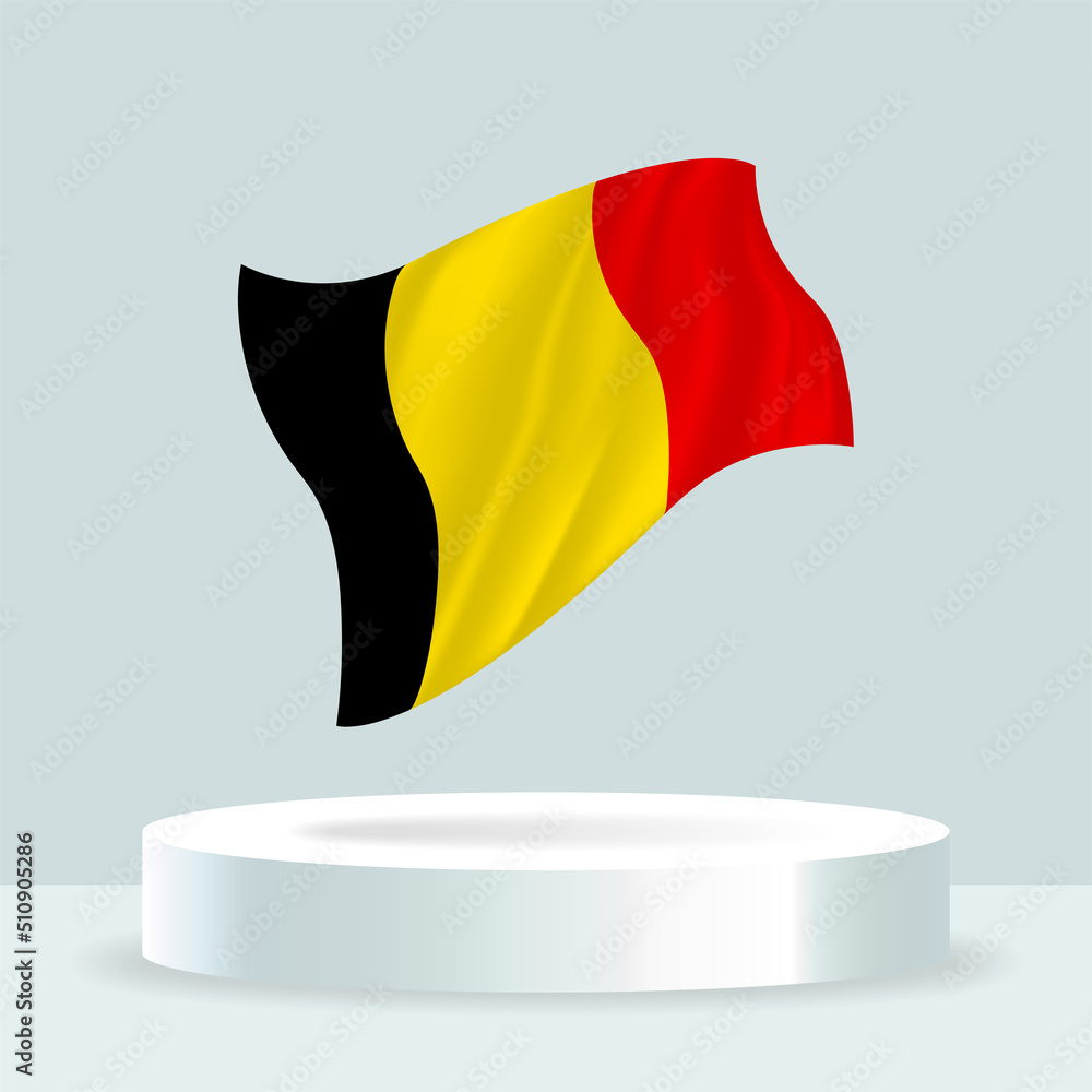 Belgium flag. 3d rendering of the flag displayed on the stand. Waving ...