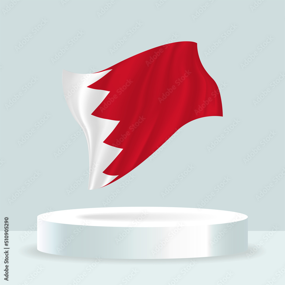 Bahrain flag. 3d rendering of the flag displayed on the stand. Waving ...