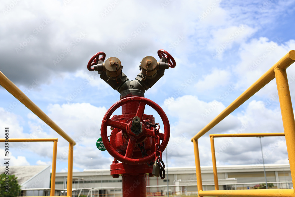Red fire pipe and valve , fire suppression system Stock Photo | Adobe Stock