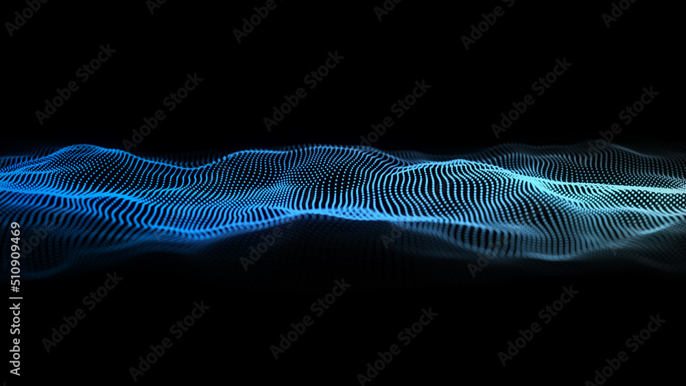 Digital gradient wave with dots on the dark background. The futuristic ...