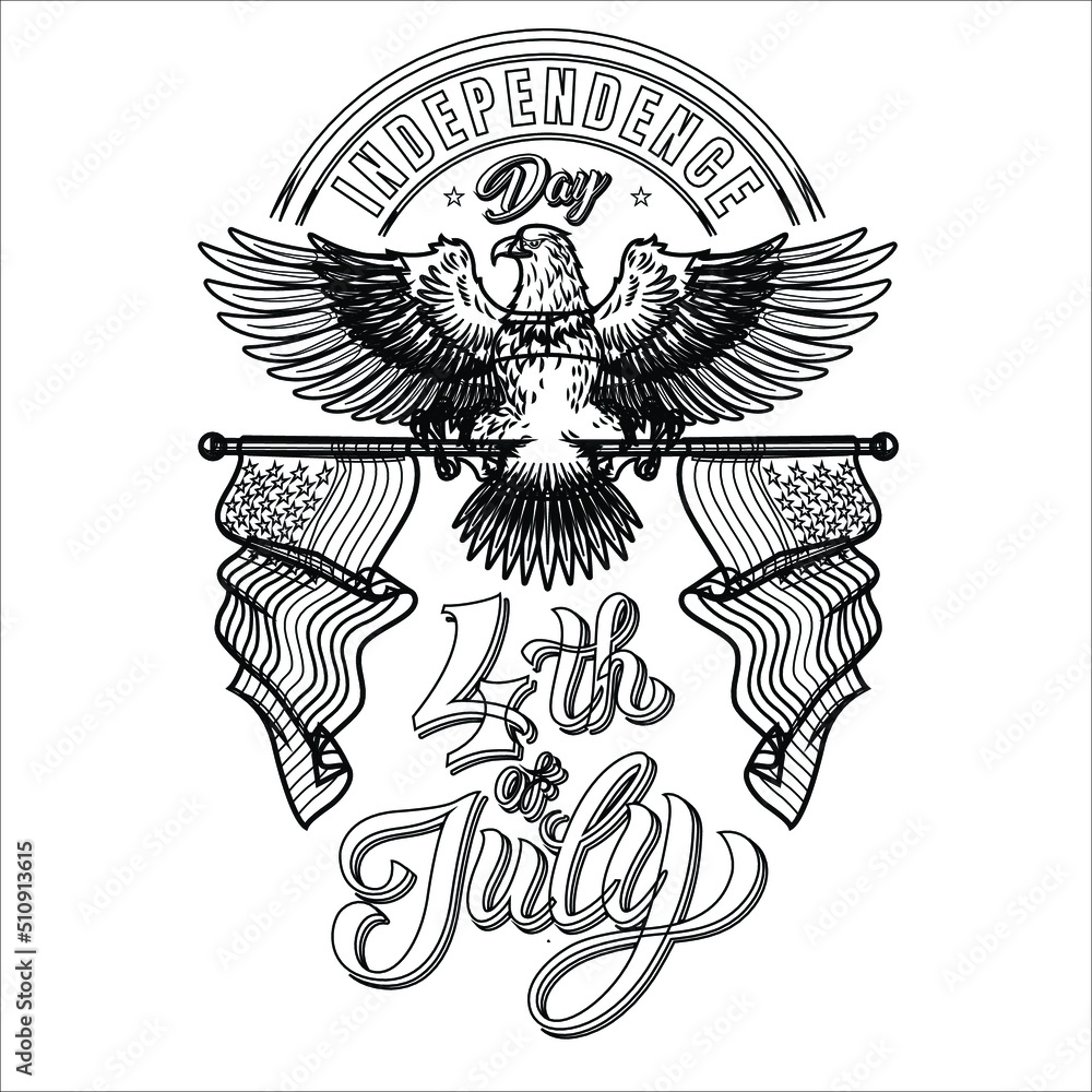 4th of July American Independence day Coloring page for kids and adult ...