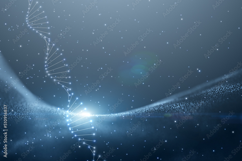 Abstract digital dna chain molecule on futuristic shiny copy space ...