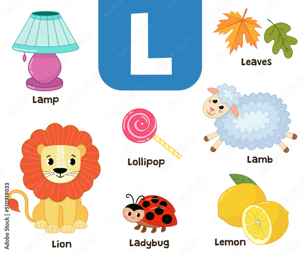 English alphabet in pictures — Children's colored letter L — vector ...