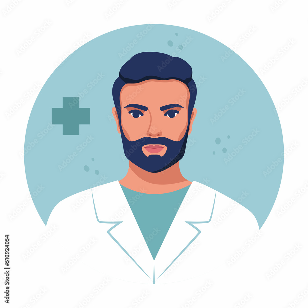 Doctor round avatar. Medicine flat avatar with male doctor. Medical ...