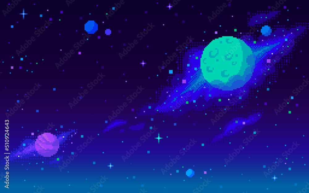 Planets and nebula background in pixel art style Stock Vector | Adobe Stock