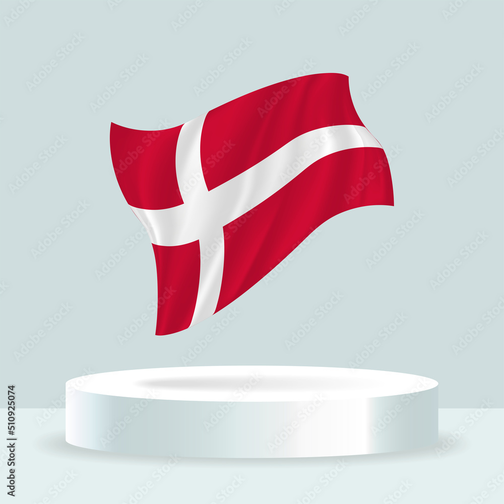 Denmark flag. 3d rendering of the flag displayed on the stand. Waving ...