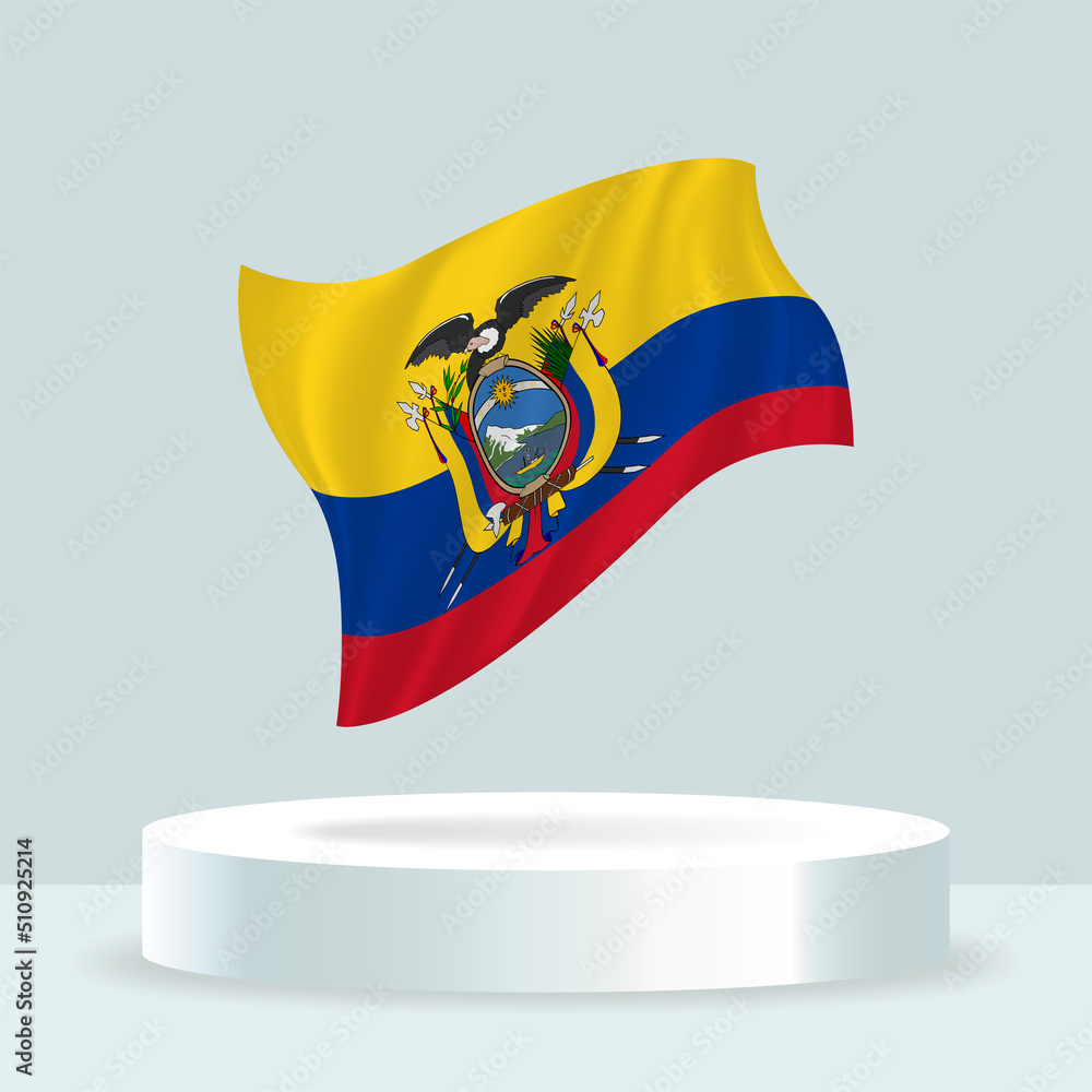 Ecuador ian flag. 3d rendering of the flag displayed on the stand ...