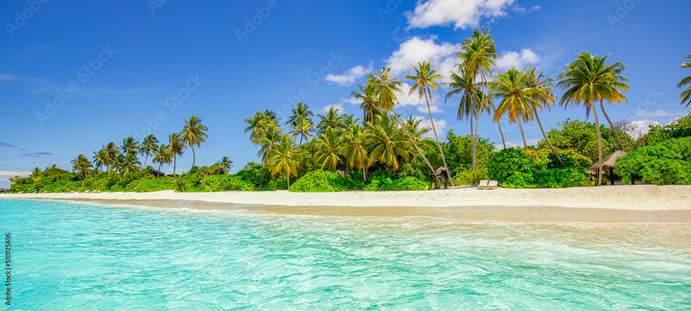 Beautiful island beach. Tropical landscape of scenic summer, white sand ...