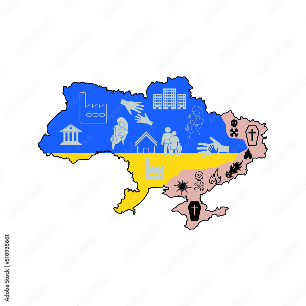 War in Ukraine, Russian invasion of Ukraine. Infographic, Ukrainian map ...