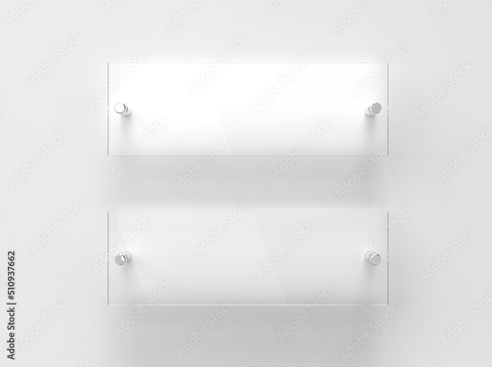 Two blank transparent glass interior corporate signage plates Mock up ...