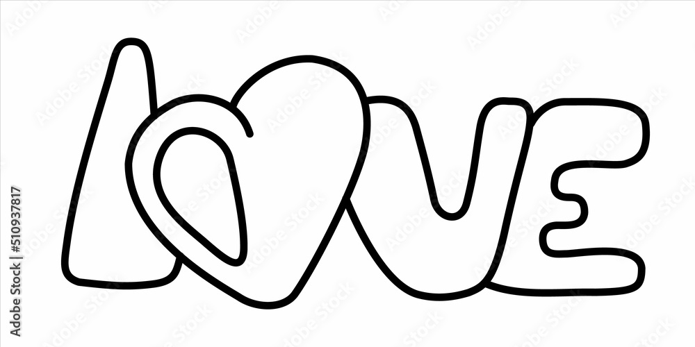 Vector isolated black outline word love plump letters and heart instead ...