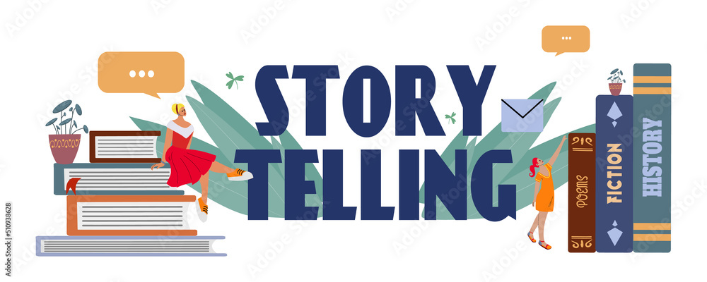 Vector illustration of storytelling. Storyteller concept for online ...