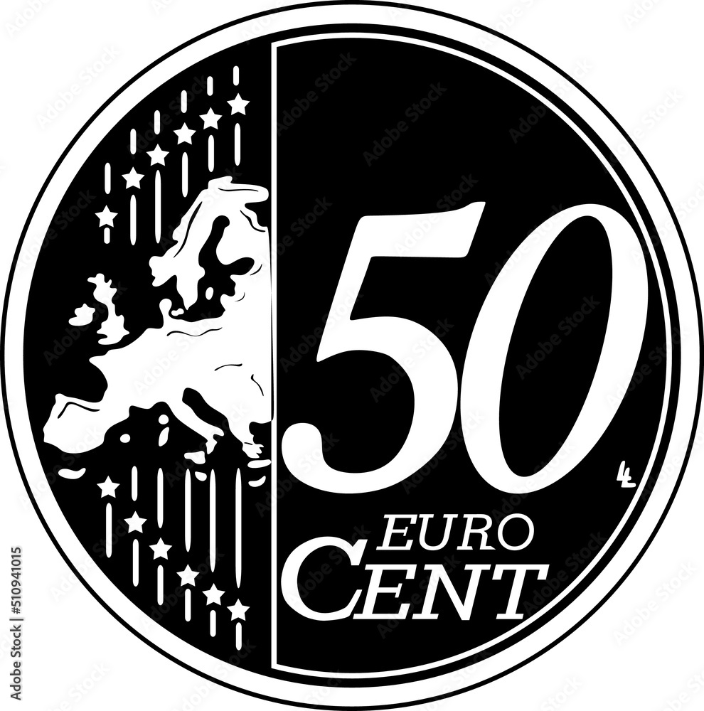 50 cent euro coin black outline handmade silhouette collection Stock ...