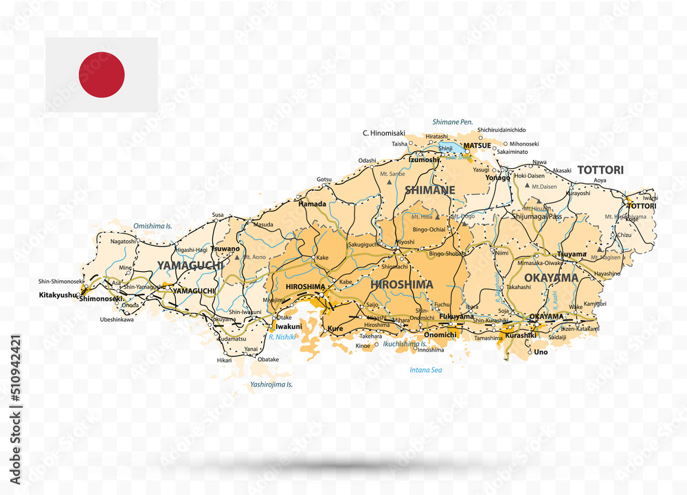 Chugoku Map. Map of Japan Prefecture Stock Vector | Adobe Stock