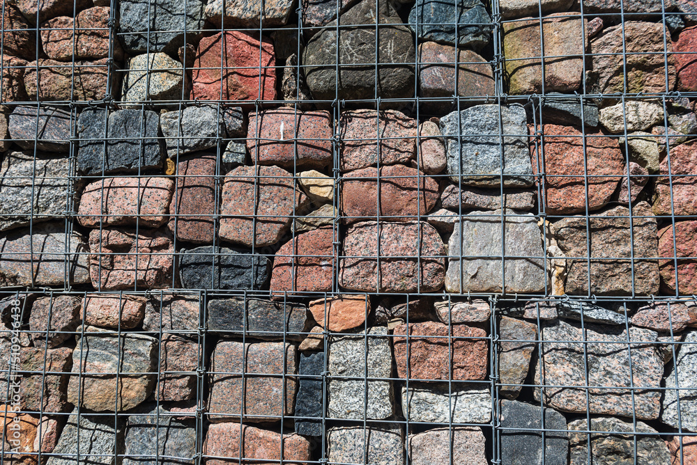 Retaining wall gabion baskets, Gabion wall caged stones textured ...