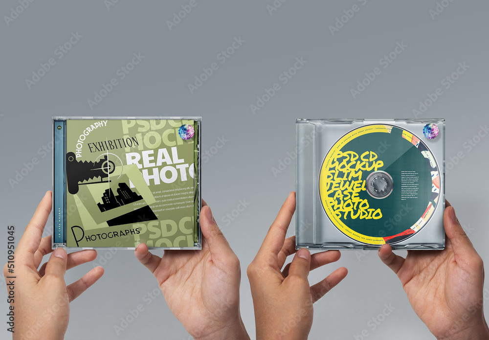 Hands Holding CD Mockup Jewel Case Slim Stock Template | Adobe Stock