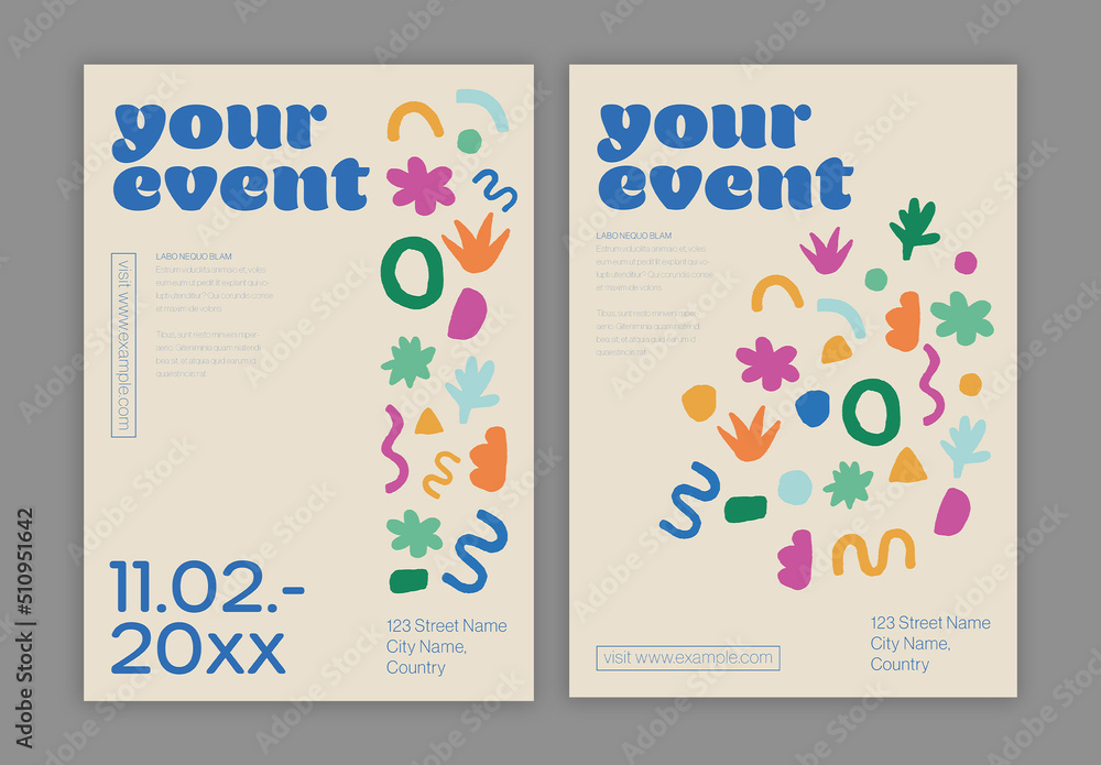 Creative Poster Layout with Doodle Shapes Stock Template | Adobe Stock