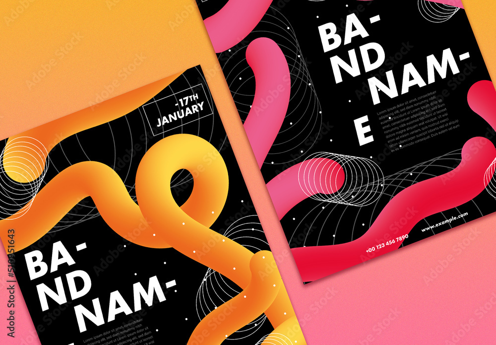 Gradient Fluid Tubes Band Poster Stock Template | Adobe Stock