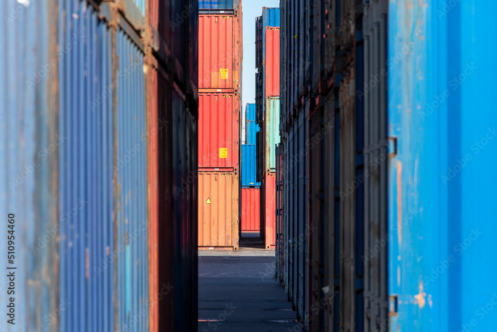 Container terminal, container yard where many shipping containers are ...