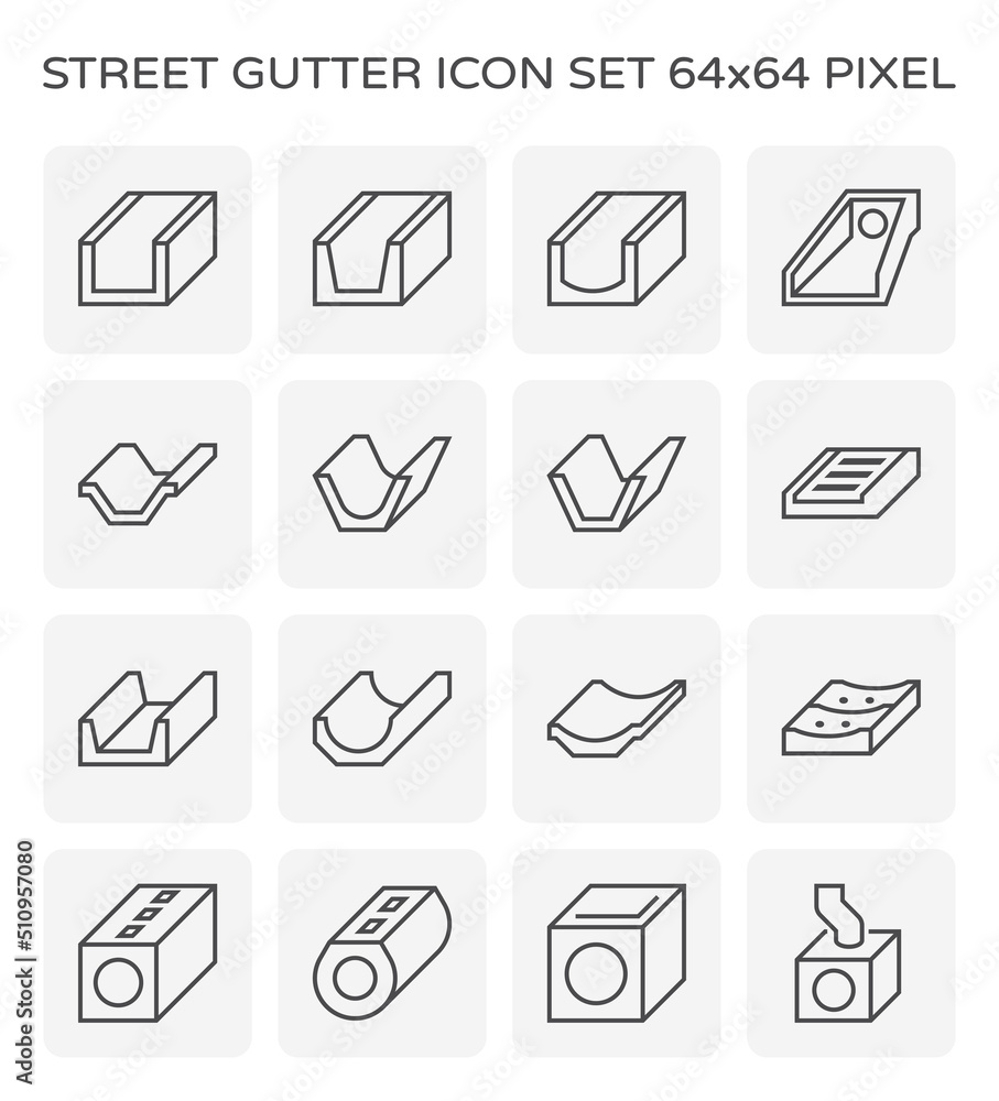 Street gutter and sewer drainage vector icon. Include grate cover ...