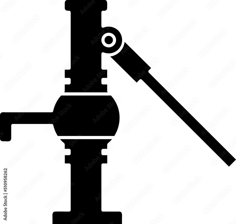 Deep well hand pump or manual pump vector icon. Consist of spout, lever ...