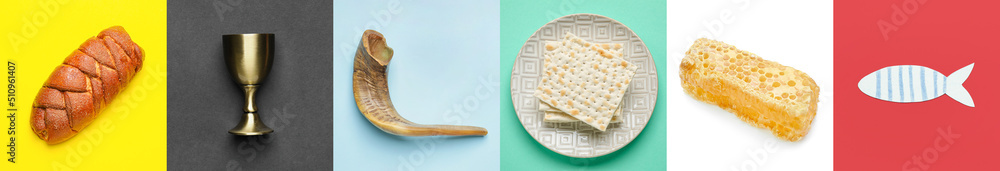 Collage with different traditional Jewish symbols Stock Photo | Adobe Stock