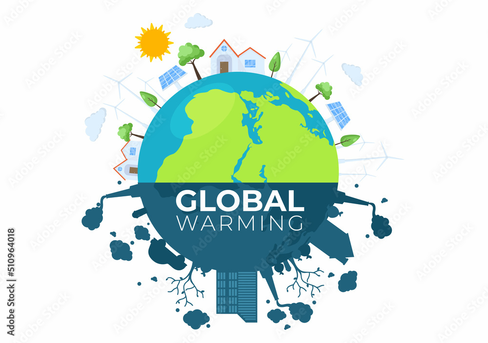Global Warming Cartoon Style Illustration with Planet Earth in a ...
