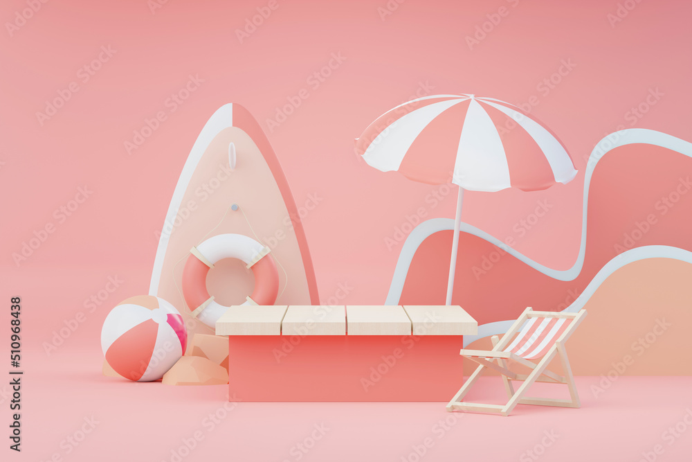 3d render Summer sale podium stand for showing product. Beach Vacations ...