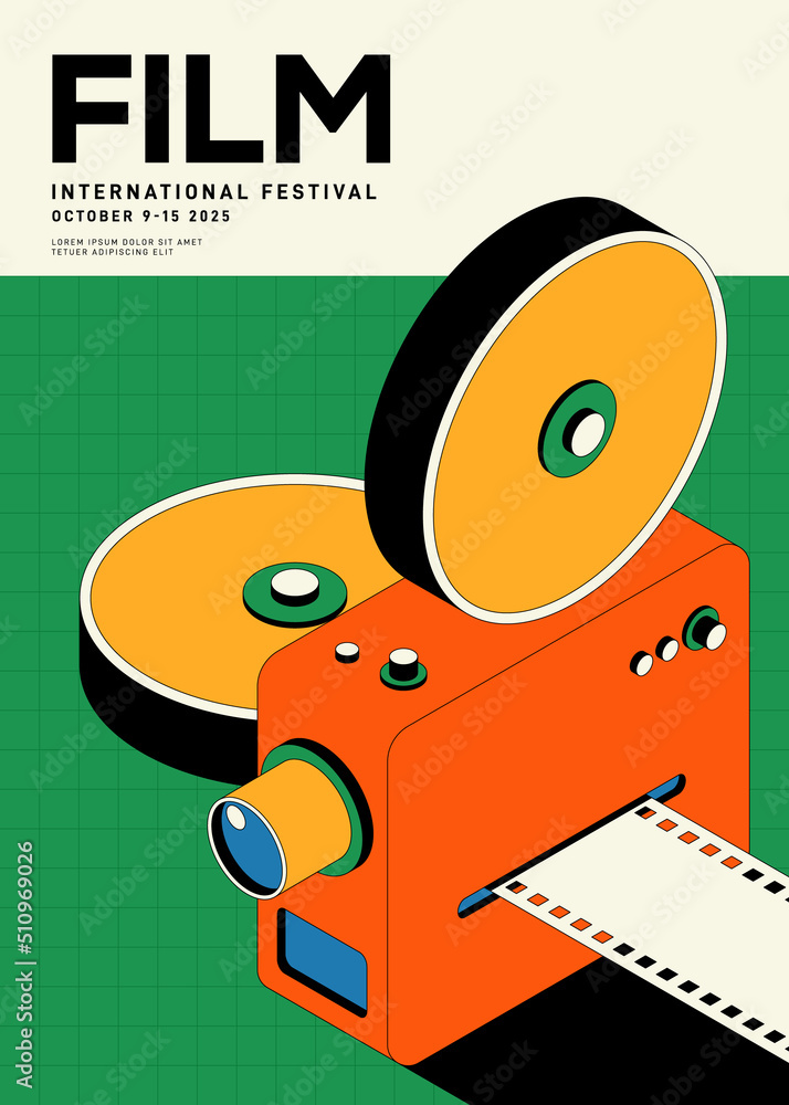 Movie poster design template background with vintage film camera Stock ...