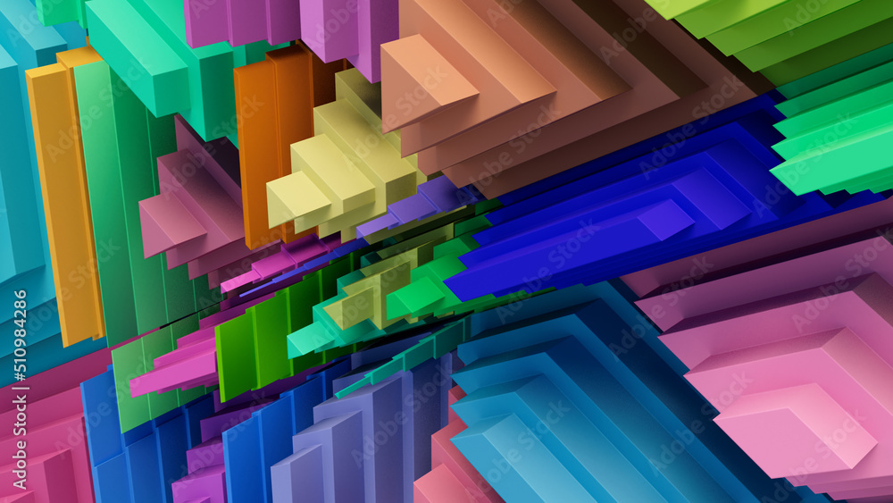 Multicolored, Tech Background with a Geometric 3D Structure. Bright, Stepped design with ...