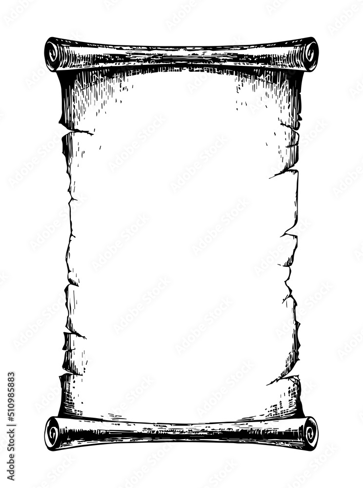 Vintage paper scroll with copyspace, boho hand drawing. Vector hand ...