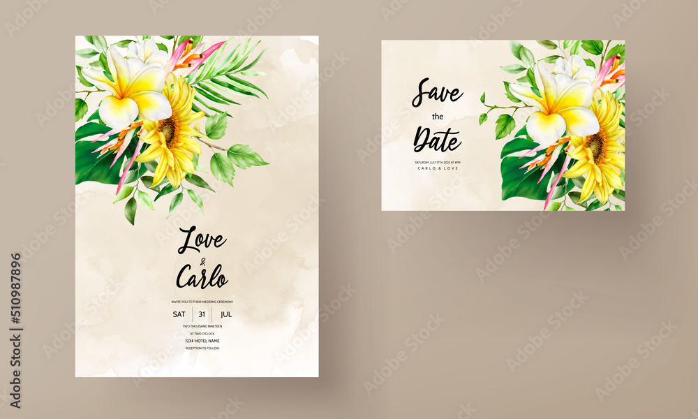 beautiful watercolor summer floral wedding invitation card Stock Vector ...